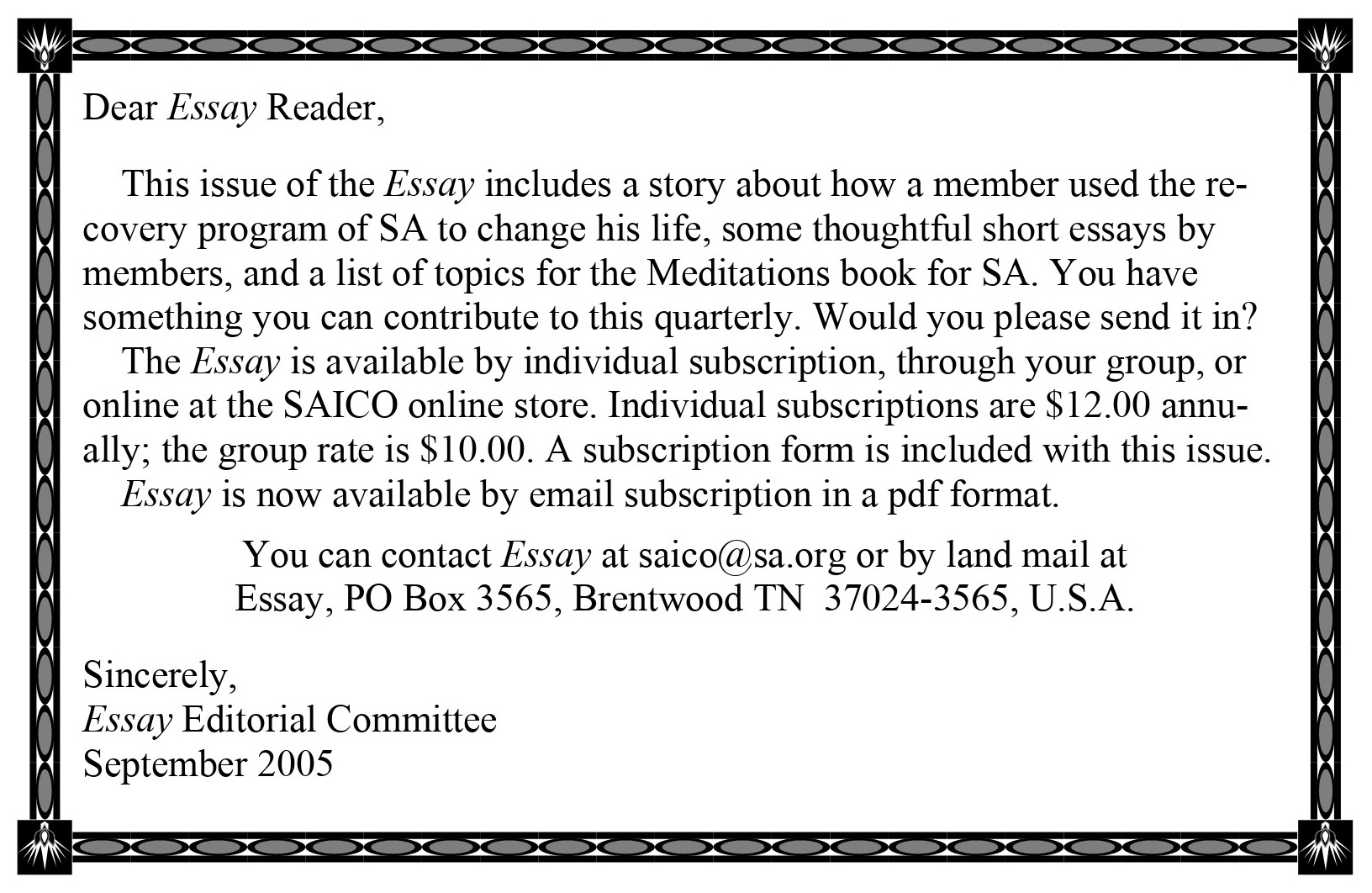 Dear ESSAY - The ESSAY Magazine